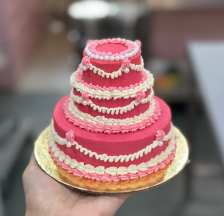 Vintage Hot Pink & White Mini Tier Cake – Essange